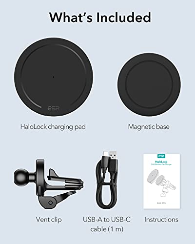 ESR Shift Wireless Car Charger (HaloLock), Compatible with MagSafe Car Charger, 2 Charging Modes, Detachable Fast Charging Pad, Car Phone Holder Mount for iPhone 14/13/12 Series, Car Accessories