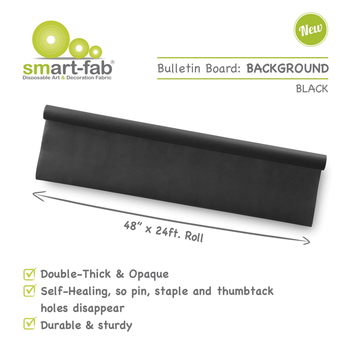 Smart-Fab Thicker Opaque Craft Fabric For Bulletin Board Backgrounds, 48" x 24', Black, Perfect for School Teacher Classrooms, Outlasts Paper Rolls