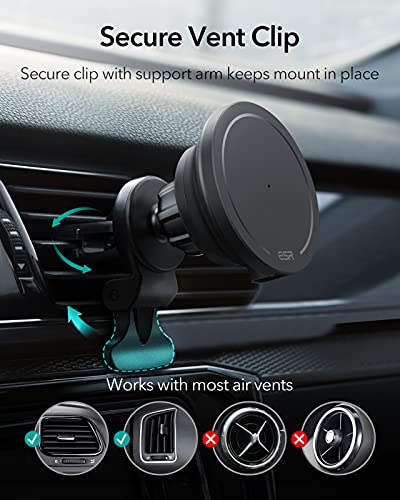 ESR Shift Wireless Car Charger (HaloLock), Compatible with MagSafe Car Charger, 2 Charging Modes, Detachable Fast Charging Pad, Car Phone Holder Mount for iPhone 14/13/12 Series, Car Accessories