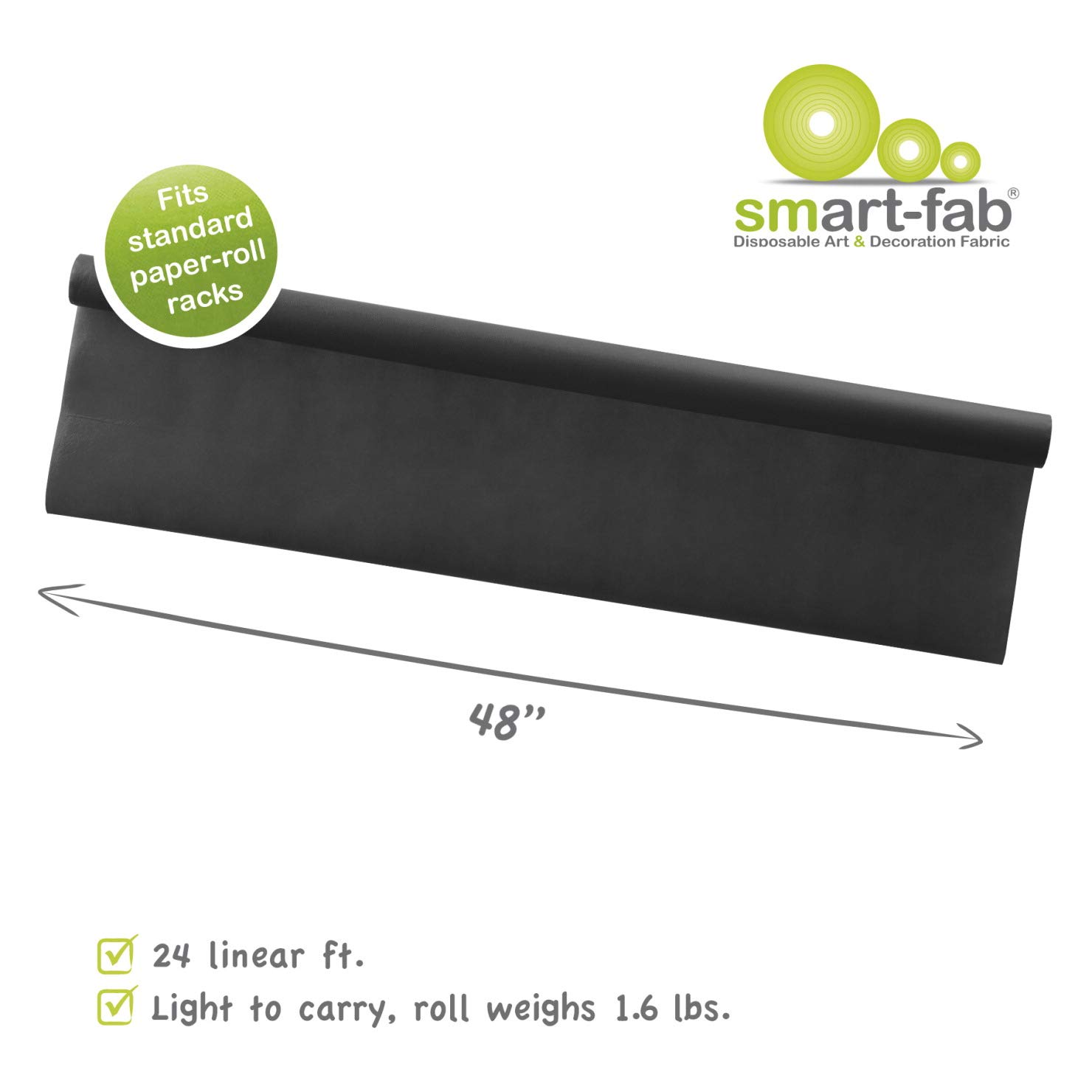 Smart-Fab Thicker Opaque Craft Fabric For Bulletin Board Backgrounds, 48" x 24', Black, Perfect for School Teacher Classrooms, Outlasts Paper Rolls