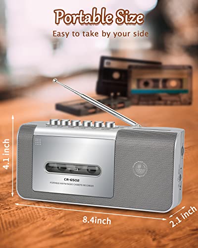 Gracioso Portable Cassette Player and Recorder, Cassette Tape Player/Recorder with AM/FM,Loud Build-in Speaker,Microphone,3.5mm Earphone Jack,Powered by AC or AA Battery for Gift,Home