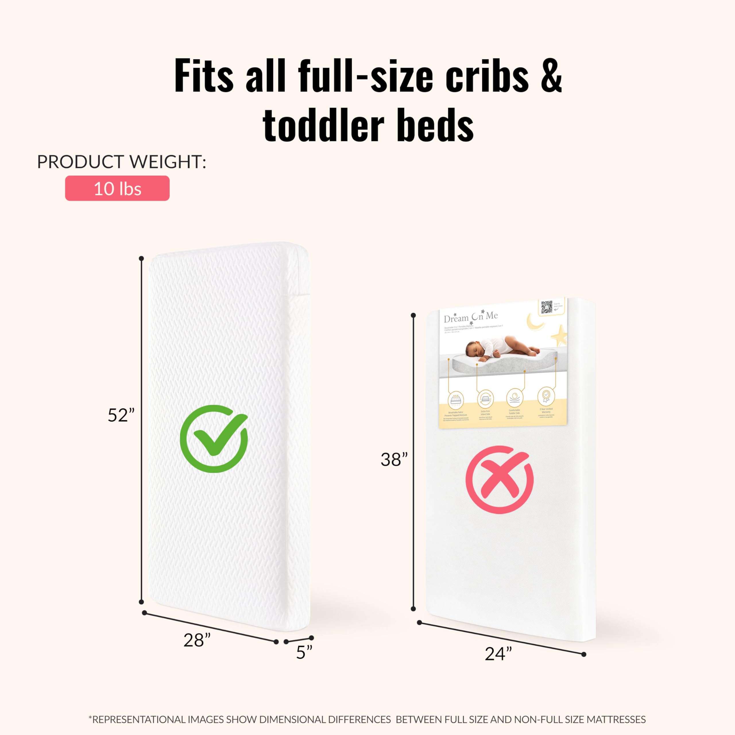 Dream On Me Baby Fairy 5” Foam Crib & Toddler Bed Mattress in a Box, White I Greenguard Gold Certified I JPMA Certified
