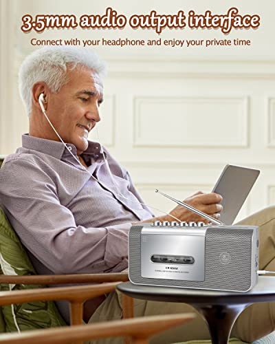 Gracioso Portable Cassette Player and Recorder, Cassette Tape Player/Recorder with AM/FM,Loud Build-in Speaker,Microphone,3.5mm Earphone Jack,Powered by AC or AA Battery for Gift,Home