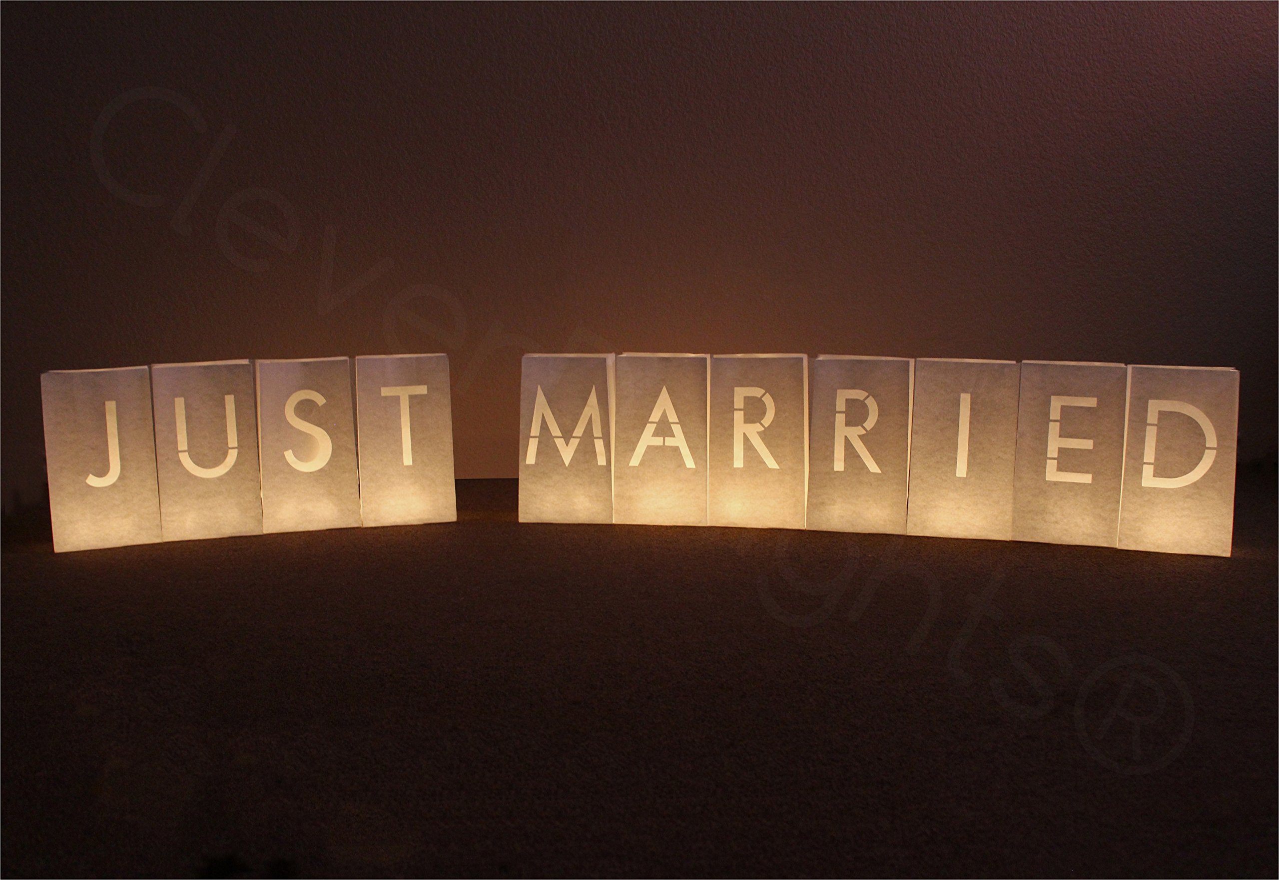 CleverDelights White Luminary Bags - Just Married - 11 Bags