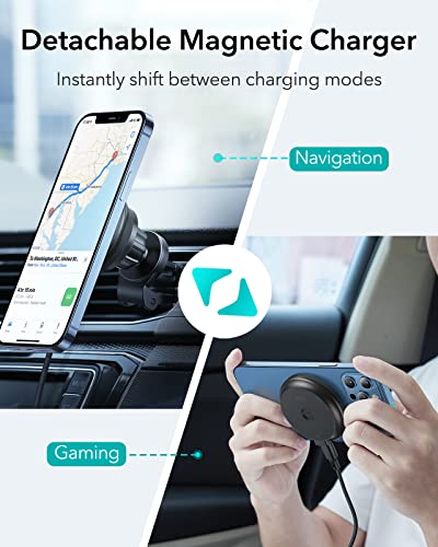 ESR Shift Wireless Car Charger (HaloLock), Compatible with MagSafe Car Charger, 2 Charging Modes, Detachable Fast Charging Pad, Car Phone Holder Mount for iPhone 14/13/12 Series, Car Accessories