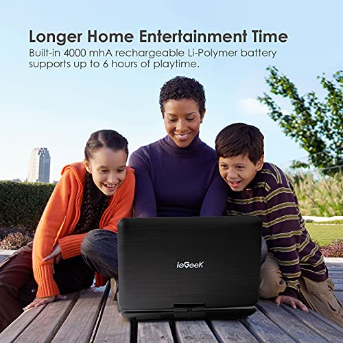 π’πππππ€ 16.9'' Portable DVD Player with 14.1''Swivel Screen, 6 Hrs Rechargeable Battery, Car Travel DVD Player for Kids, Sync TV, Region Free, Support USB/SD Card, Car Charger, Black