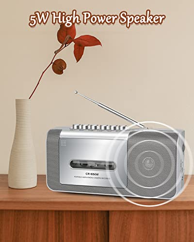 Gracioso Portable Cassette Player and Recorder, Cassette Tape Player/Recorder with AM/FM,Loud Build-in Speaker,Microphone,3.5mm Earphone Jack,Powered by AC or AA Battery for Gift,Home