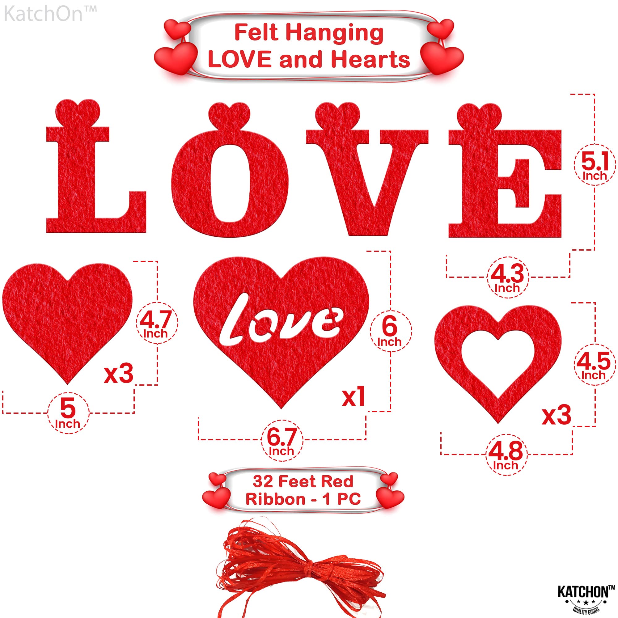 Felt Valentines Day Hanging Decorations - Valentines Day Tree Decorations | Hanging Hearts Decorations | Love Heart Garland for Valentines Day Decoration | Valentines Day Garland, Valentines Day Décor