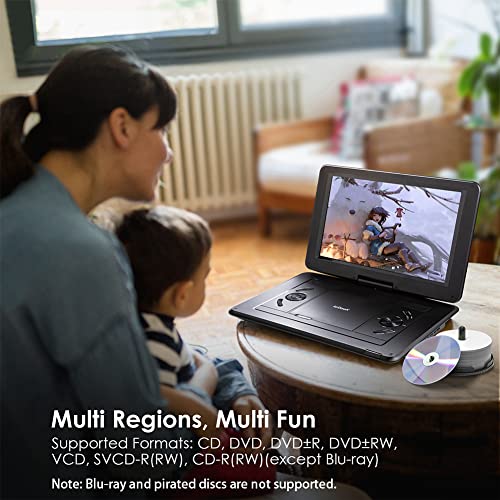 π’πππππ€ 16.9'' Portable DVD Player with 14.1''Swivel Screen, 6 Hrs Rechargeable Battery, Car Travel DVD Player for Kids, Sync TV, Region Free, Support USB/SD Card, Car Charger, Black