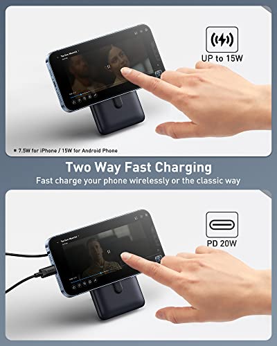 Baseus Magnetic Power Bank, 10,000mAh Foldable Kickstand Wireless Portable Charger, for Magsafe Battery Pack 20W USB-C for iPhone 14/14 Plus/14 Pro/14 Pro Max and iPhone 13/12 Series