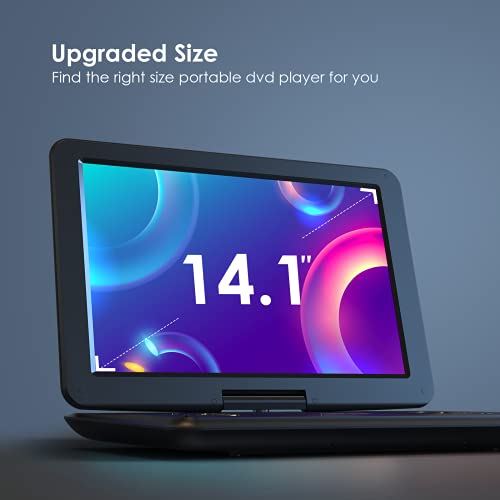 π’πππππ€ 16.9'' Portable DVD Player with 14.1''Swivel Screen, 6 Hrs Rechargeable Battery, Car Travel DVD Player for Kids, Sync TV, Region Free, Support USB/SD Card, Car Charger, Black