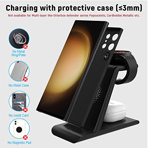 Wireless Charger for Samsung,3 in 1 Charging Station for Magnetic Galaxy Watch 5/5 Pro/4 Active 2/1 Galaxy S23/Ultra/S23+/S22/Note 20/10/Z Flip 4/3 Fold 4/3 Galaxy Buds 2/2 Pro/Live Multiple Devices