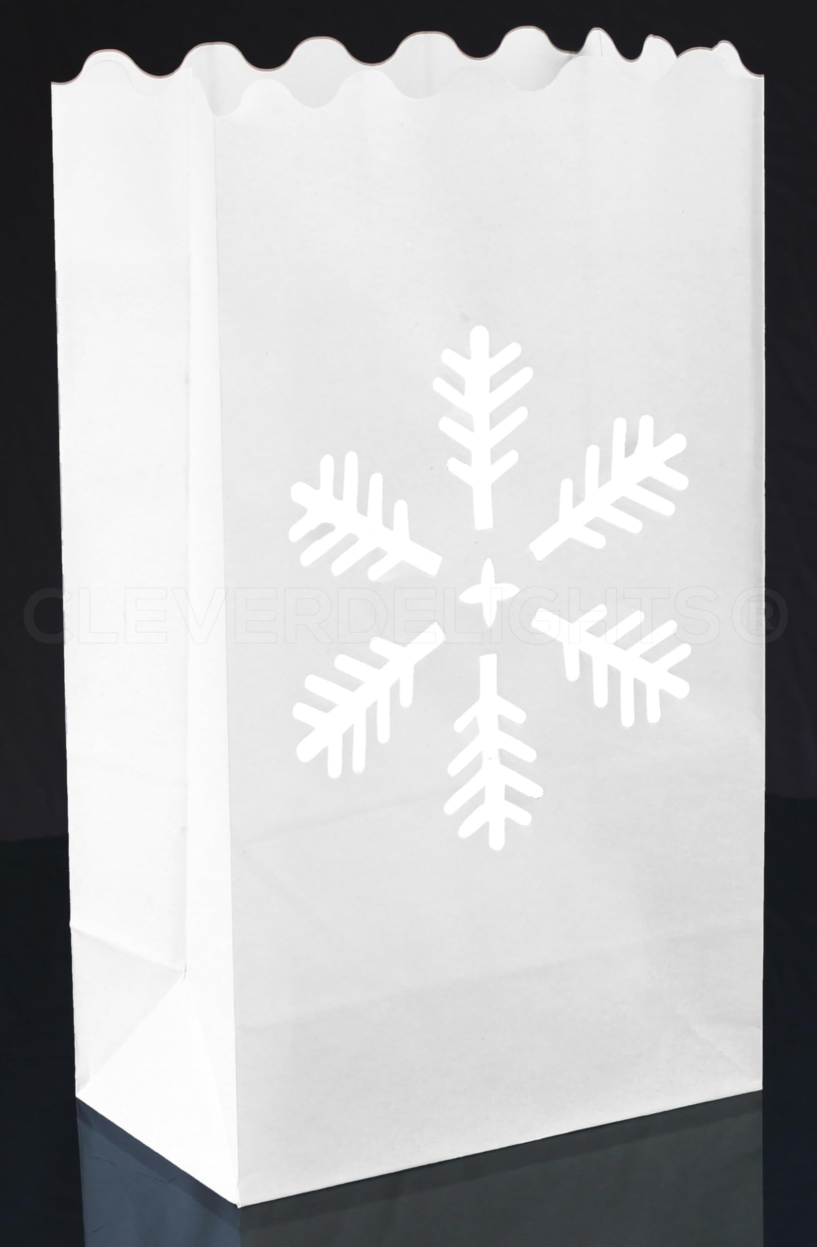 CleverDelights White Luminary Bags - 50 Count - Snowflake Design - Christmas Holiday Luminaria