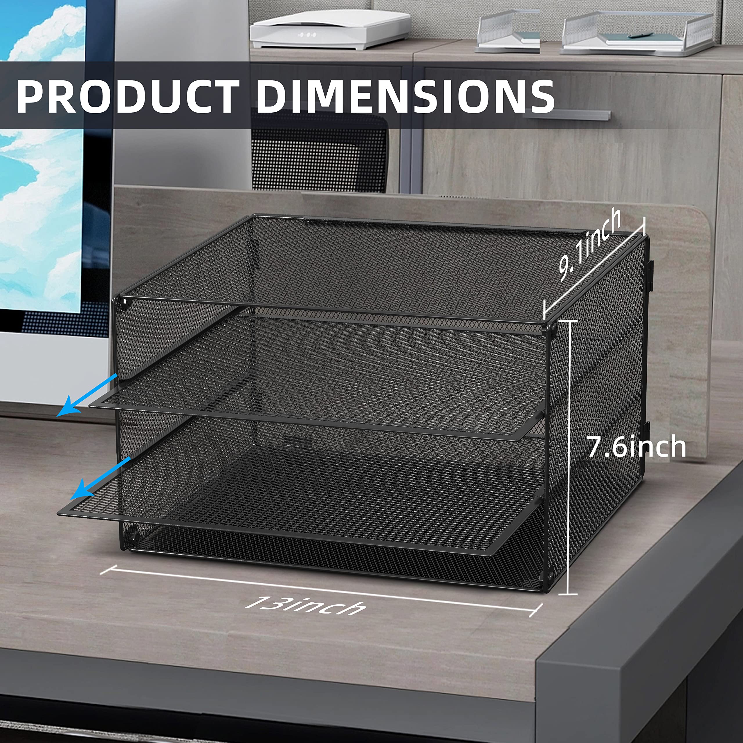 DALTACK 3 Tier Letter Tray Paper Organizer Mesh Metal Desk File Organizer for Home & Office, Black