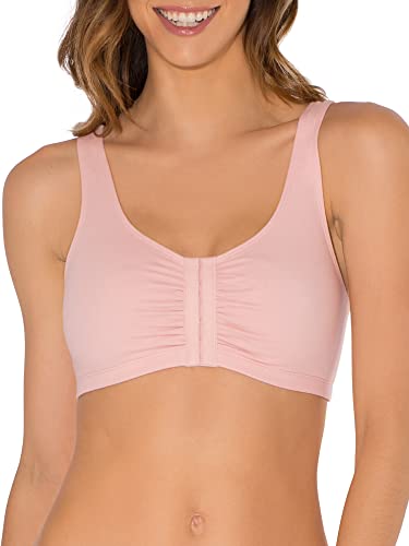 Fruit of the Loom Women's Front Close Builtup Sports Bra, White/Blushing Rose 2-Pack, 44