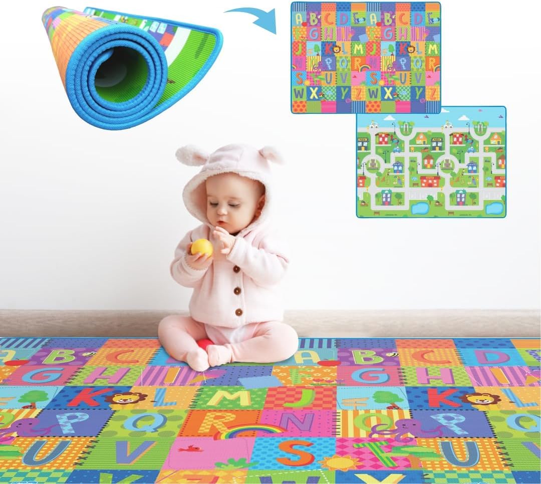 Eckhert Kids playmat Double Side - Large 59.05x78.74x0.4 Inches - Safari Fun
