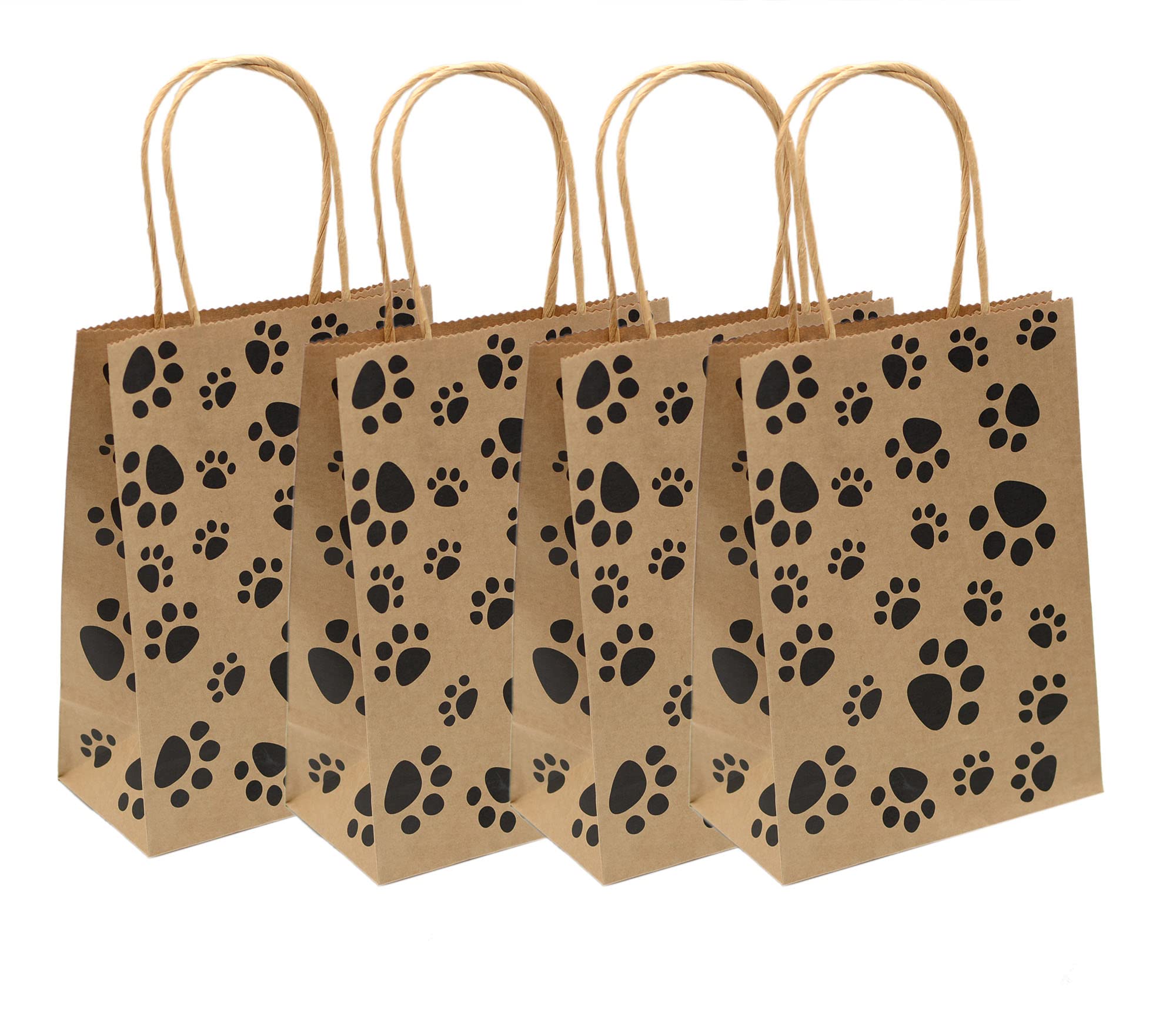 YYaaloa 30pcs Small Gift Bags with Handle Bulk Paw Print Brown Party Favor Paper Shopping Bags for Kids Birthday Xmas Party Supplies Retail Bags (Paw Print Brown, Small 30pcs)