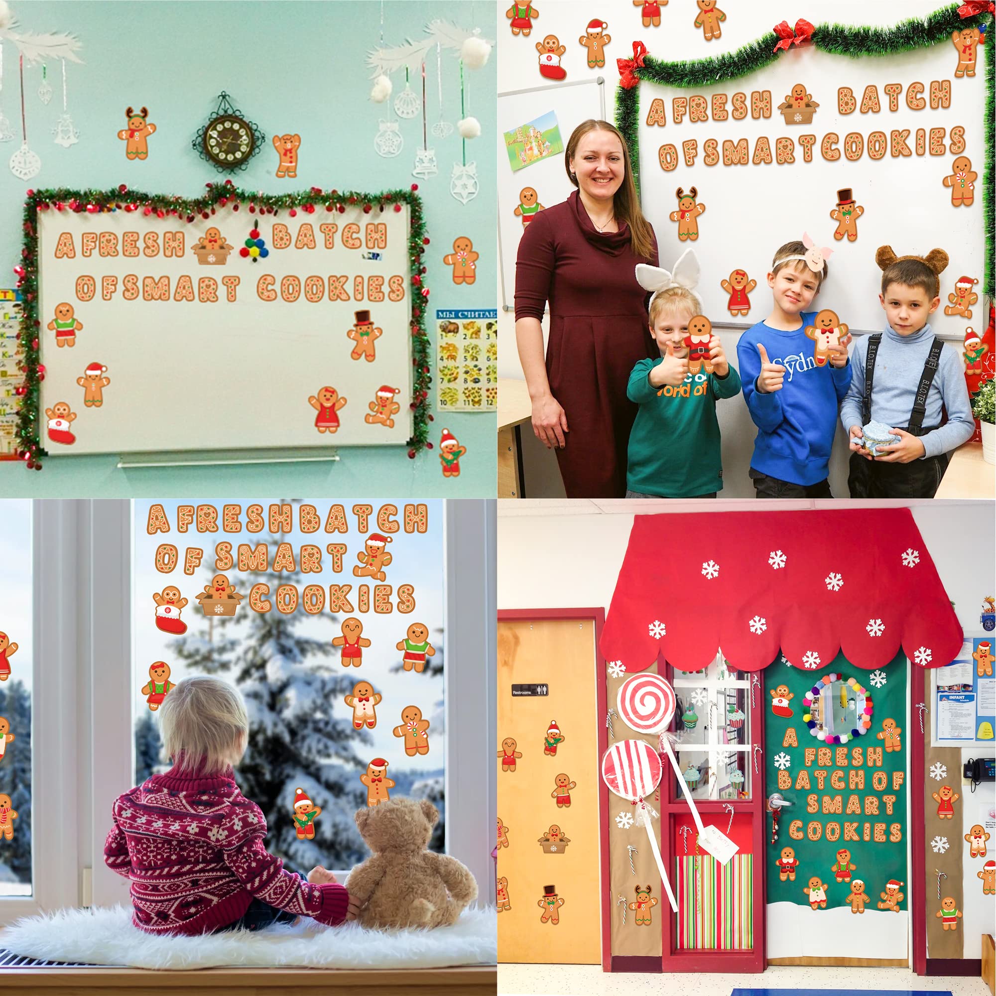 Haooryx 70Pcs Winter Christmas Mini Gingerbread Bulletin Board Classroom Decoration, Gingerbread Man Paper Cut-Outs Blackboard Border Decor for Christmas Party Home School Classroom Window Wall Decor