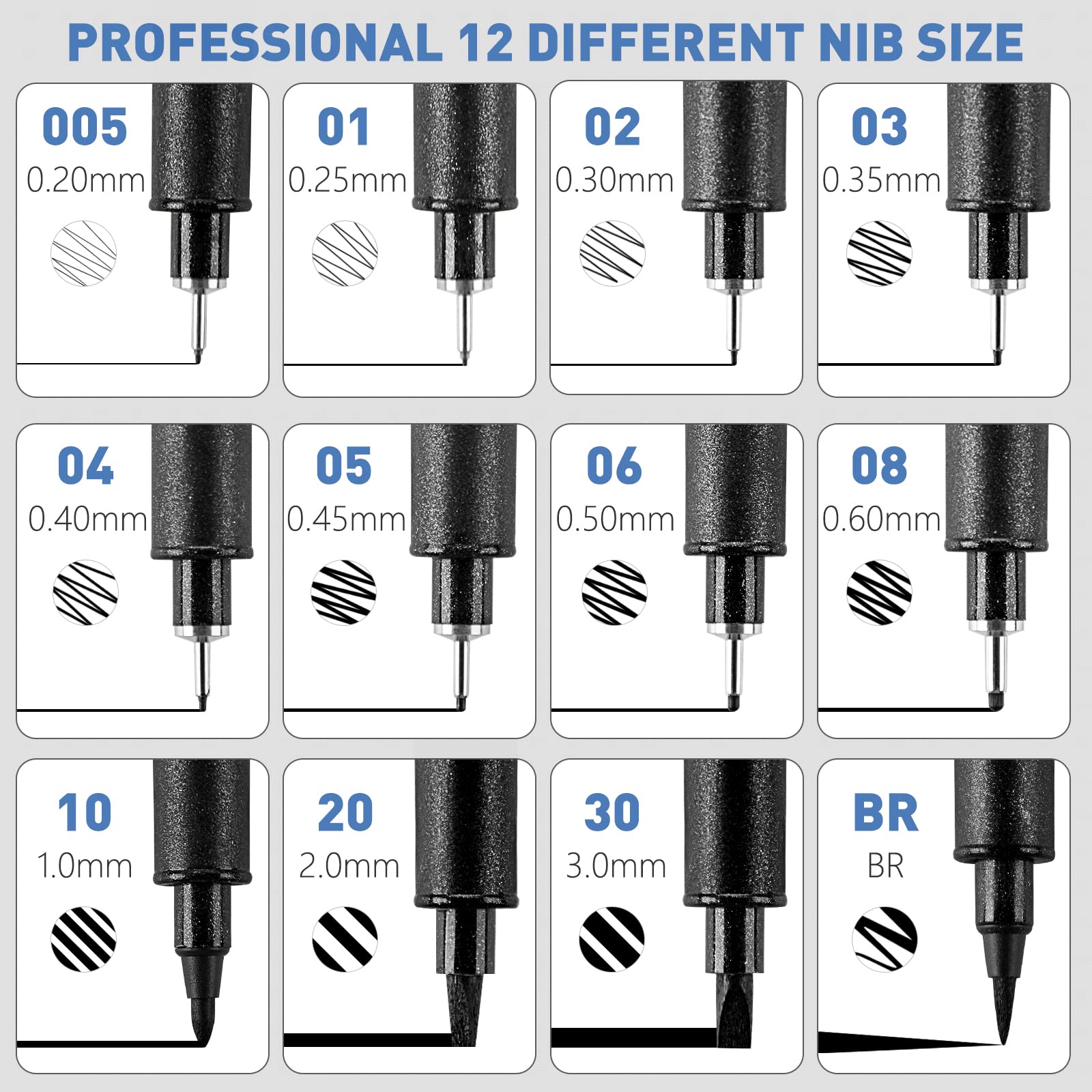 YISAN Black Drawing Pens,12 Art Pens Set,Fineliner Ink Pens,Micro-Pens,Manga Pens,for Sketching,Technical Drawing 902195