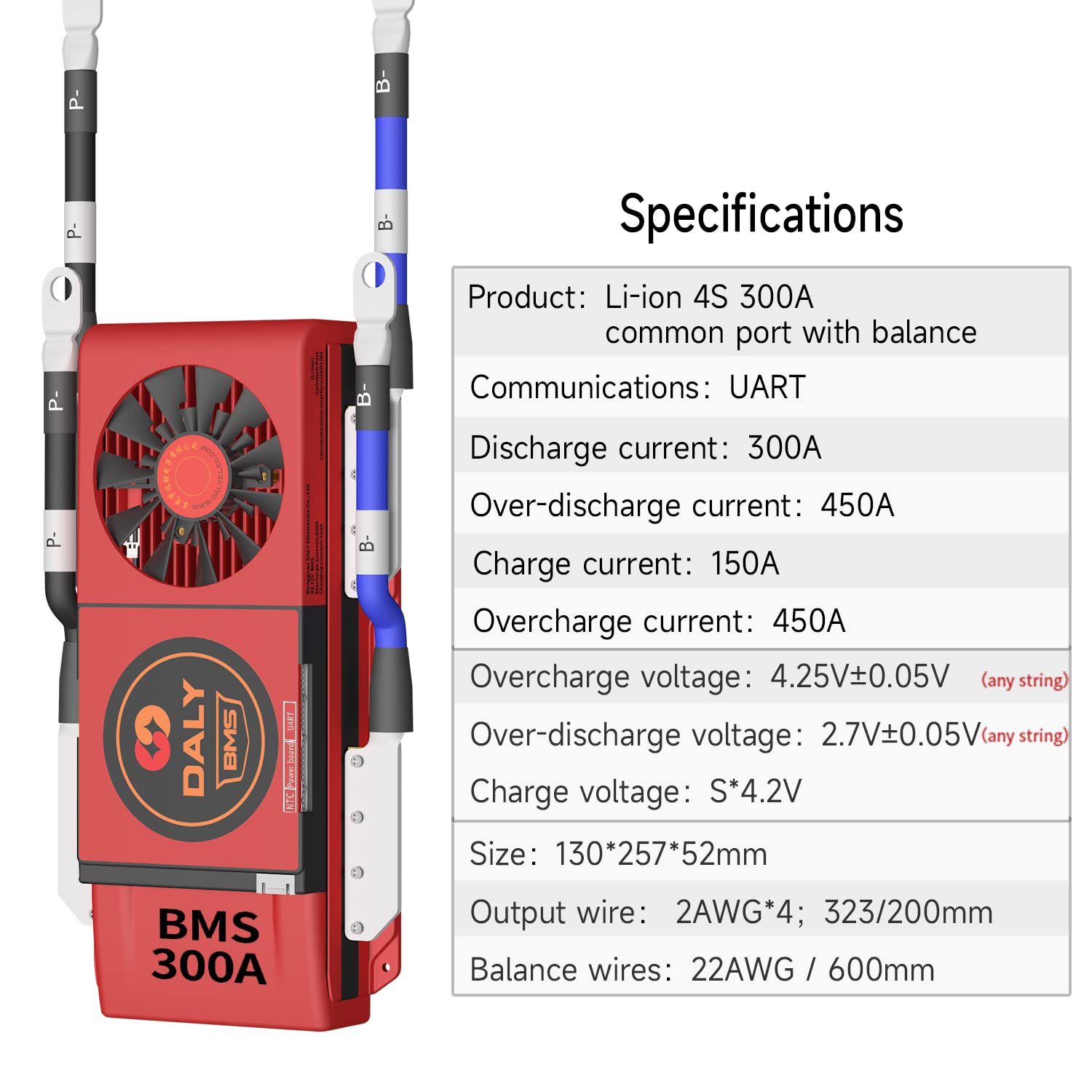DALY Smart BMS Li-ion 4S 300A 12V BMS with Cooling Fan and Bluetooth Module SOC Monitoring for Rated 3.7V Lithium Battery Pack Home Back Up Power Storage(Smart BMS,300A Fan)