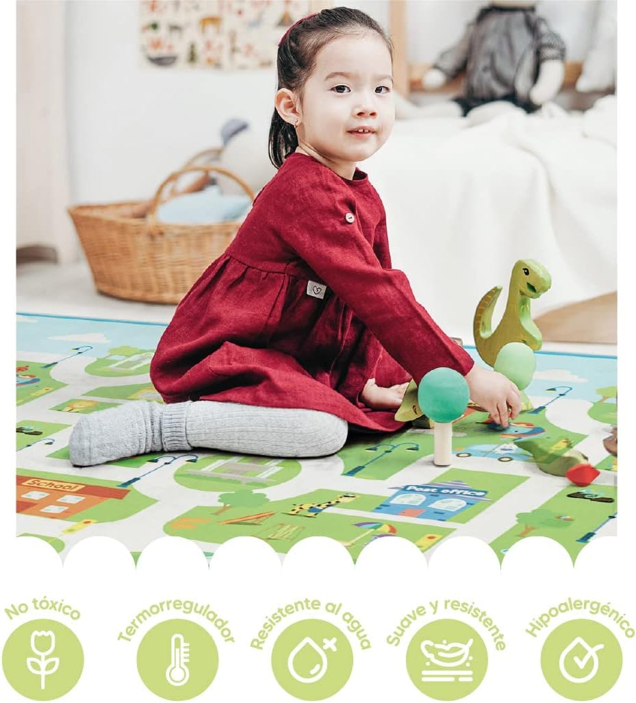 Eckhert Kids playmat Double Side - Large 59.05x78.74x0.4 Inches - Safari Fun