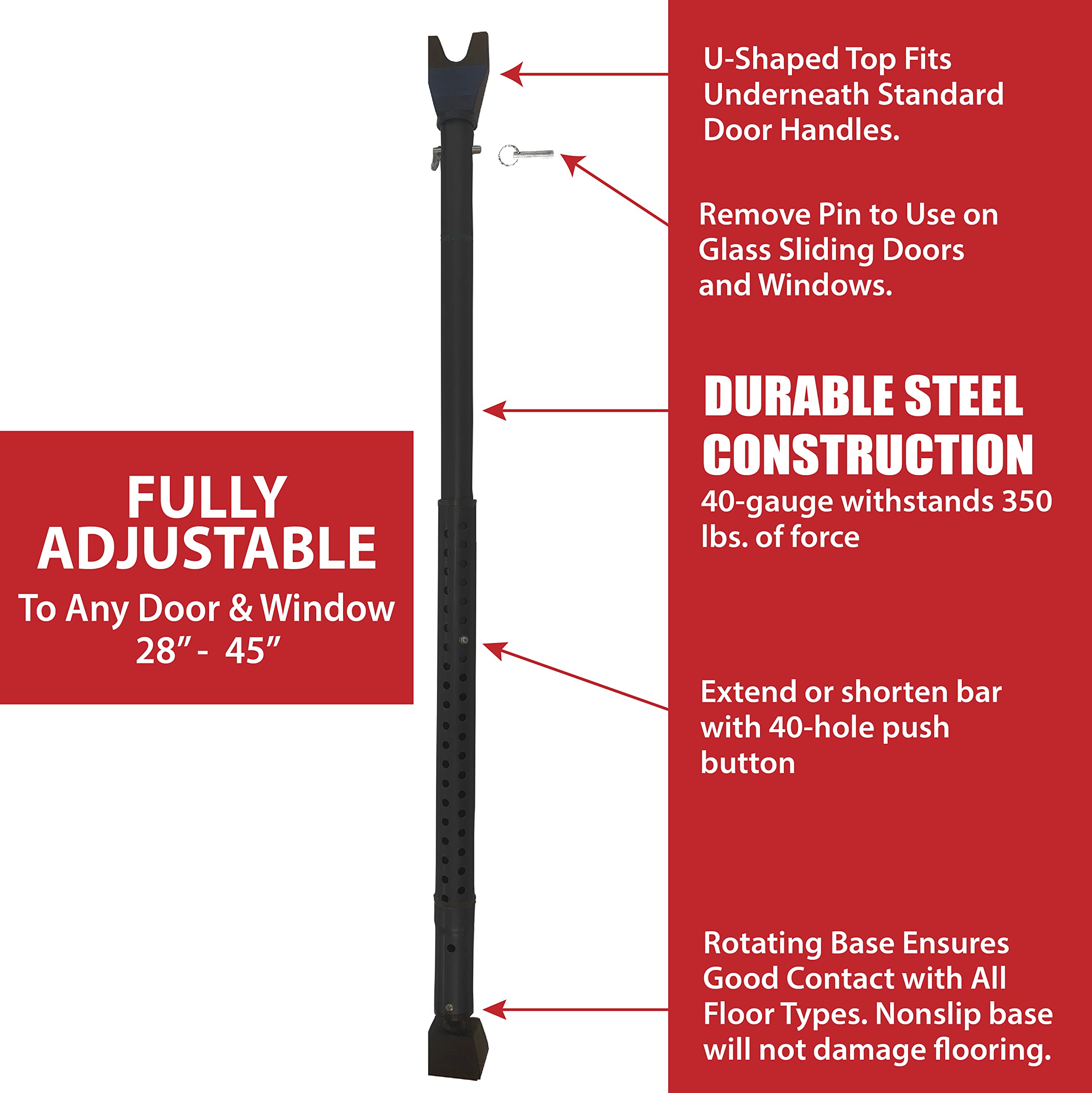 Product Trend Door Security Bar, 2-Sets Adjustable-Length Portable Door Bar for Hinged and Sliding Doors, Home Safety and Travel Security, Extends 28 Inches to 45 Inches, Grey