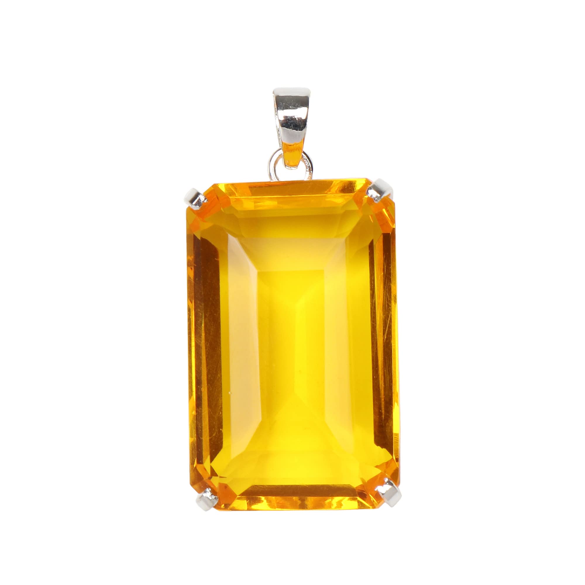 GEMHUB 80 Carat Stunning Yellow Citrine Emerald Cut Gemstone Pendant Without Chain, Handmade Sterling Silver