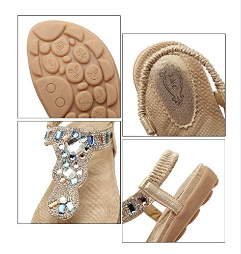LifePalaza Women's Wedding Sandals Crystal with Rhinestone Beaded Bohemian Dress Flip-flop Gladiator Shoes Plus-size