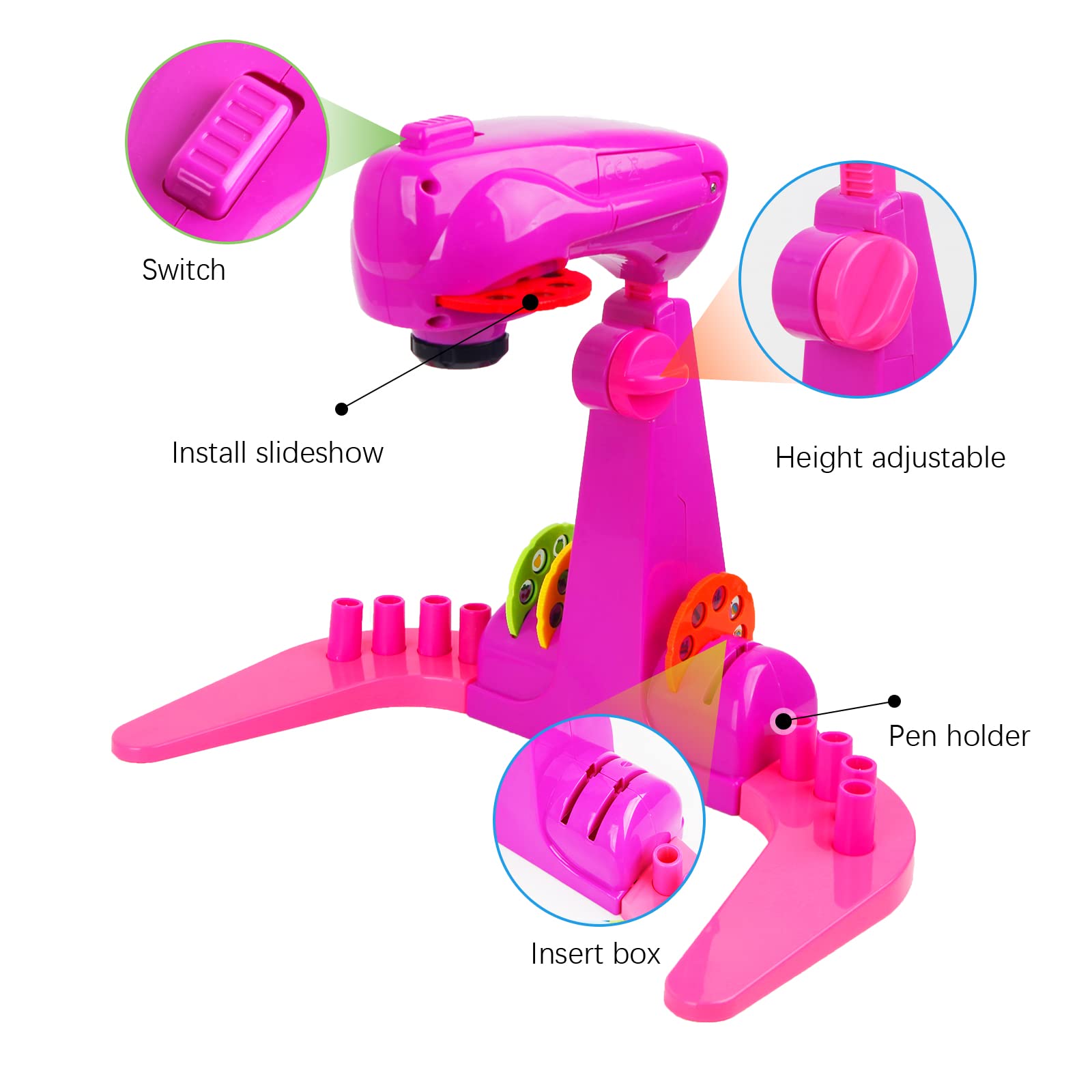 LEERFEI Kids Projection Drawing Toy,Smart Drawing Projector Toys,Trace and Draw Projector for Kids,with 32cartoon patters and 12color Brushes, Kid Learn to Draw and Sketcher (Pink)