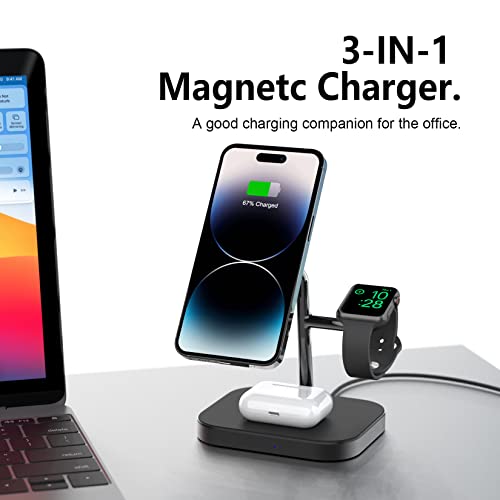 Wireless Charger, Boaraino Magnetic 3 in 1 Wireless Charging Station Compatible with iPhone 14/14 Max/14 Pro/14 Pro Max/iPhone 13/12 Series, Apple Watch 8/SE2/7/6/SE/5/4/3, AirPods 2/3/Pro