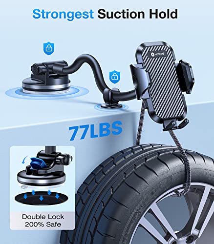 VICSEED Universal Phone Mount for Car [Strong Suction] [Flexible Durable Long Arm] Gooseneck Car Phone Holder Mount Windshield Dashboard 360 Rotation Cell Phone Holder Car for All Mobiles & Cases