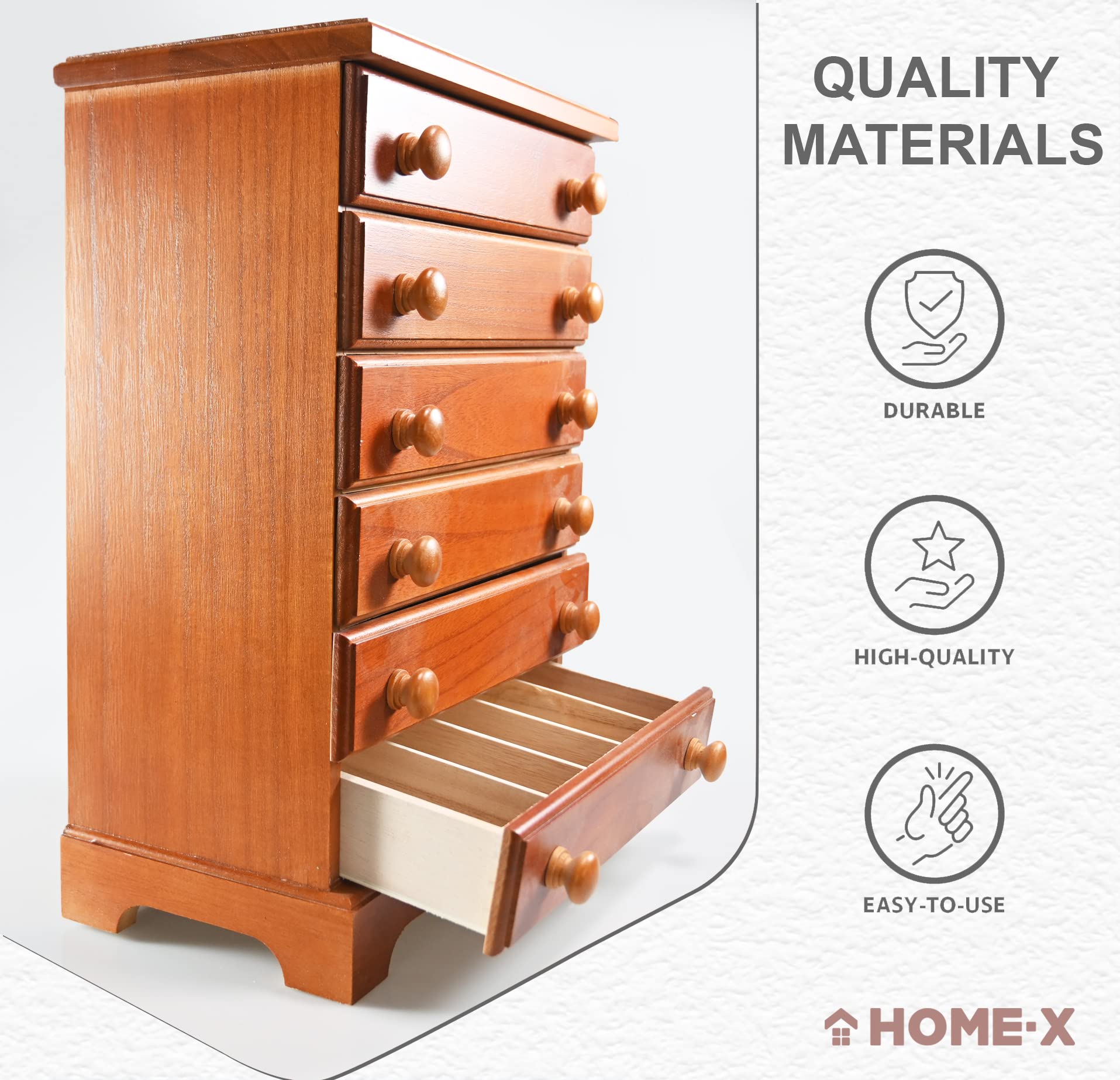 Home-X 6-Drawer Organizer for Sewing, Spools of Thread, Craft Supplies, Makeup, or Jewelry, Wood with Cherry Finish, 17" L x 6 ¾" W x 11 ¾" H