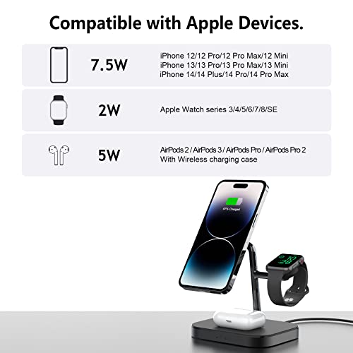 Wireless Charger, Boaraino Magnetic 3 in 1 Wireless Charging Station Compatible with iPhone 14/14 Max/14 Pro/14 Pro Max/iPhone 13/12 Series, Apple Watch 8/SE2/7/6/SE/5/4/3, AirPods 2/3/Pro