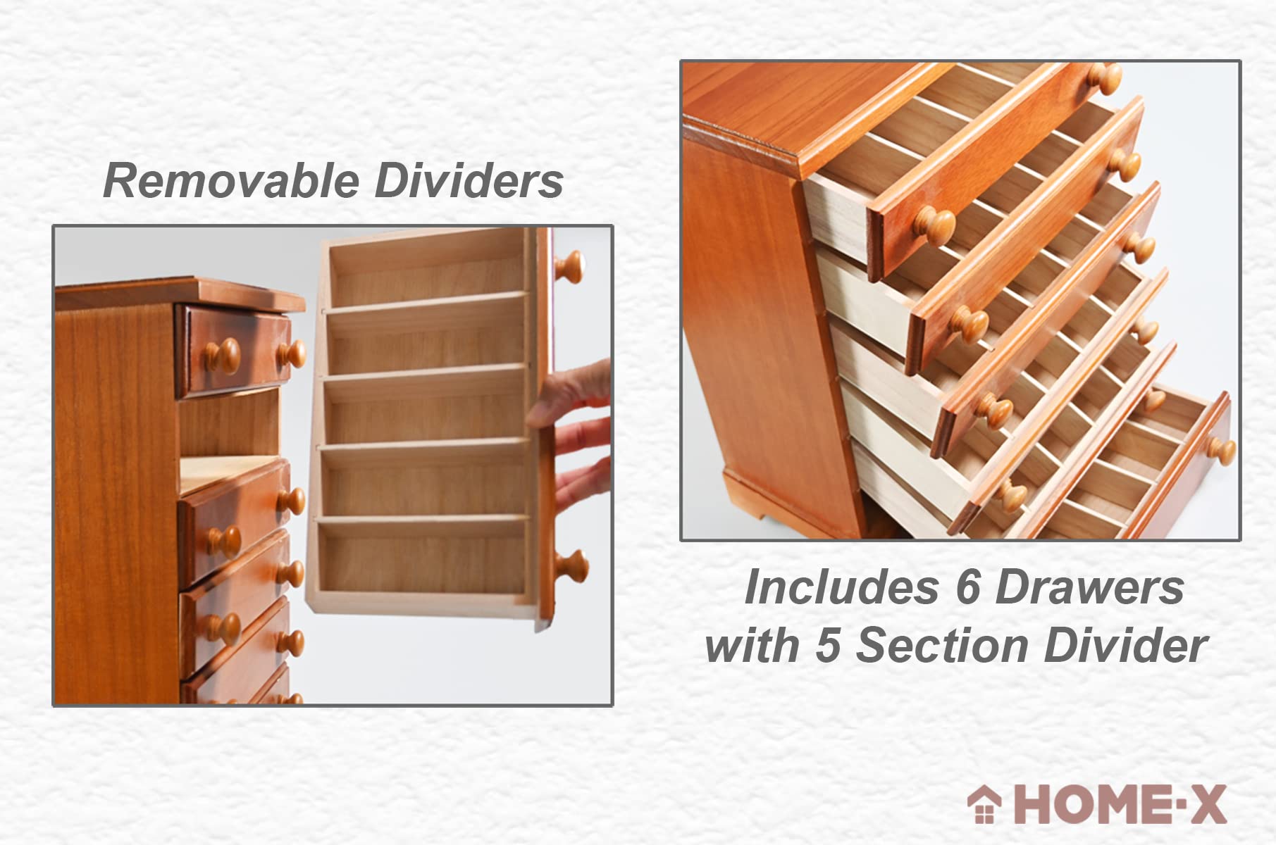 Home-X 6-Drawer Organizer for Sewing, Spools of Thread, Craft Supplies, Makeup, or Jewelry, Wood with Cherry Finish, 17" L x 6 ¾" W x 11 ¾" H