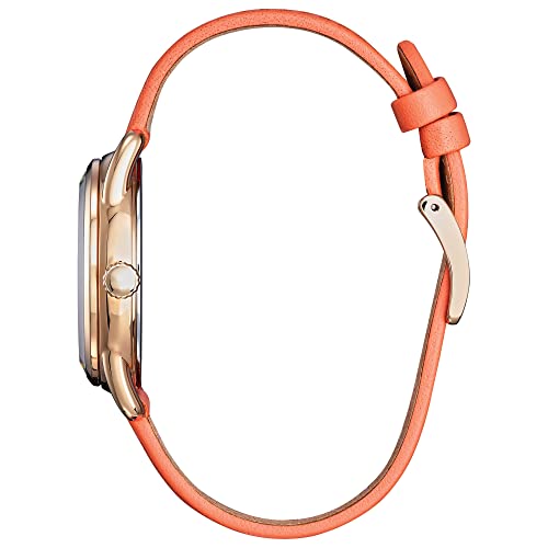 Citizen Eco-Drive Ladies' Disney Minnie Mouse Gardening Watch, Gold Tone with Coral Strap, Floral, 3-Hand Date, 36mm (Model: FE6087-04W)