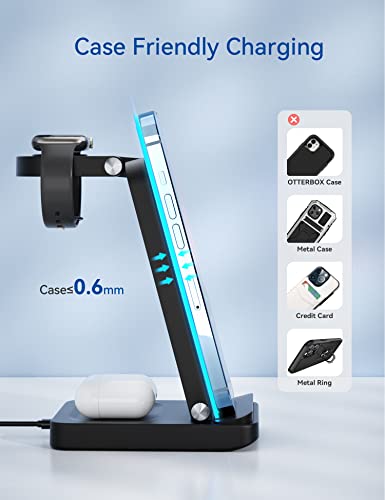 ELEGRP Wireless Charging Station, 3 in 1 Wireless Charger, Foldable Compact Size for iPhone 14/13/12/11/Pro/Max/SE/8 and Android Samsung and Pixel Phone, iWatch and Airpods (with 18w Adapter)