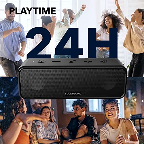 Soundcore 3 by Anker, Bluetooth Speaker with Stereo Sound, 24H Playtime, IPX7 Waterproof, Pure Titanium Diaphragm Drivers, PartyCast, BassUp, App, Custom EQ, for Home, Outdoor, and Beach