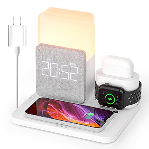 Wireless Charging Station, 3 in 1 Charging Station, Alarm Clock with Wireless Charger, iPhone 12/13/14 Pro/13 Mini/13 Pro Max/12 pro, Samsung, AirPods(QC3.0 Adapter Included)