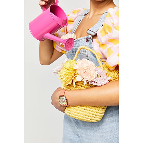 Citizen Eco-Drive Ladies' Disney Minnie Mouse Gardening Watch, Gold Tone with Coral Strap, Floral, 3-Hand Date, 36mm (Model: FE6087-04W)