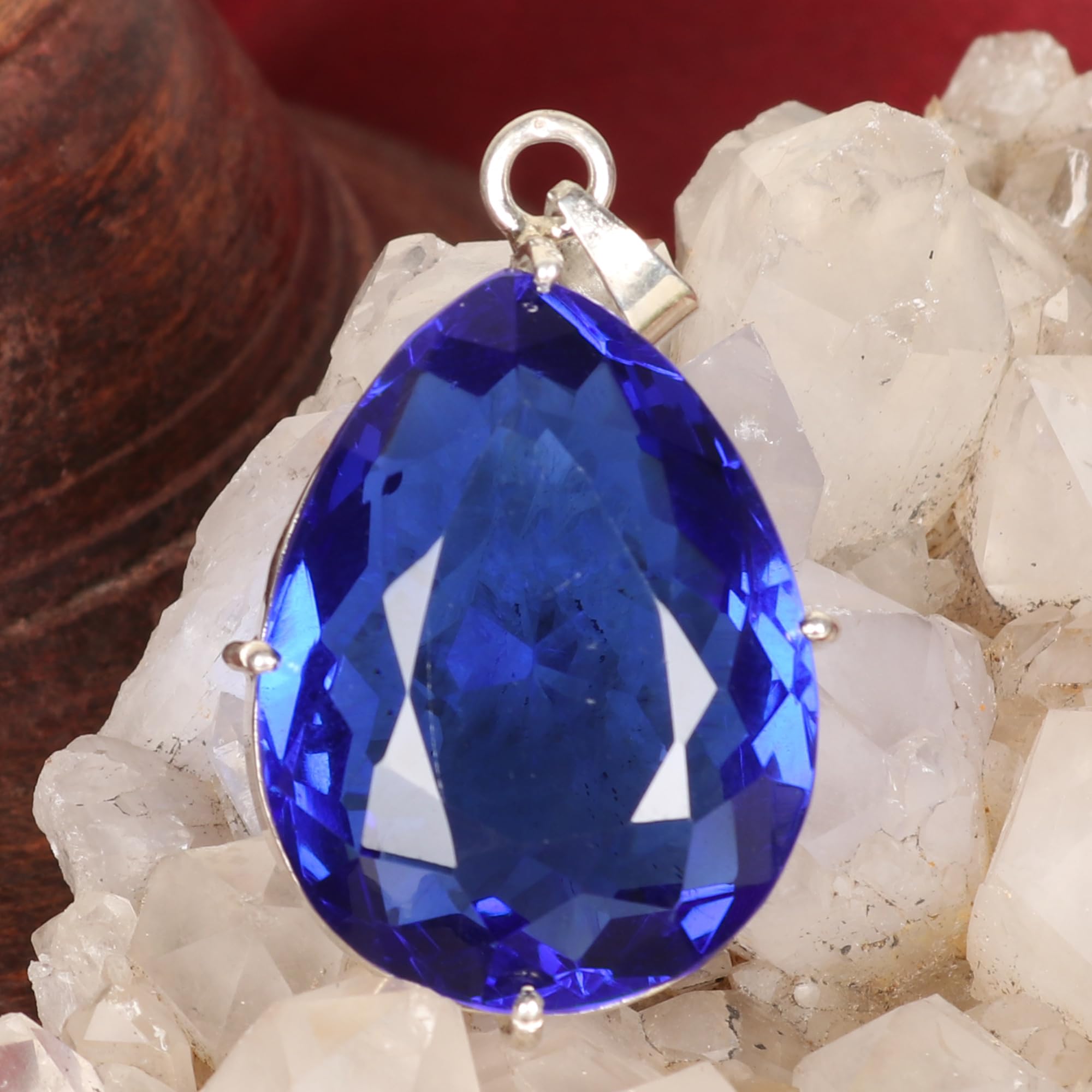 GEMHUB 80.00 Ct. Stunning Blue Topaz Oval Cut Gemstone Pendant Without Chain, Handmade Sterling Silver