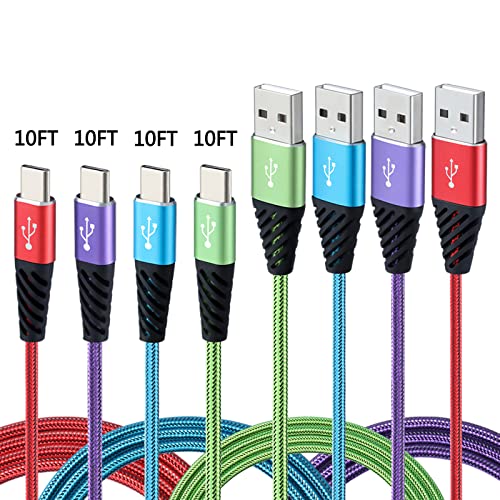 Bynccea Type C Charger Cable 10FT 4-Pack Fast Charging Cord Cell Phone Charger Nylon Braided Compatible with Samsung Galaxy S10 S9 S8 Note 10 9 Pixel LG V30