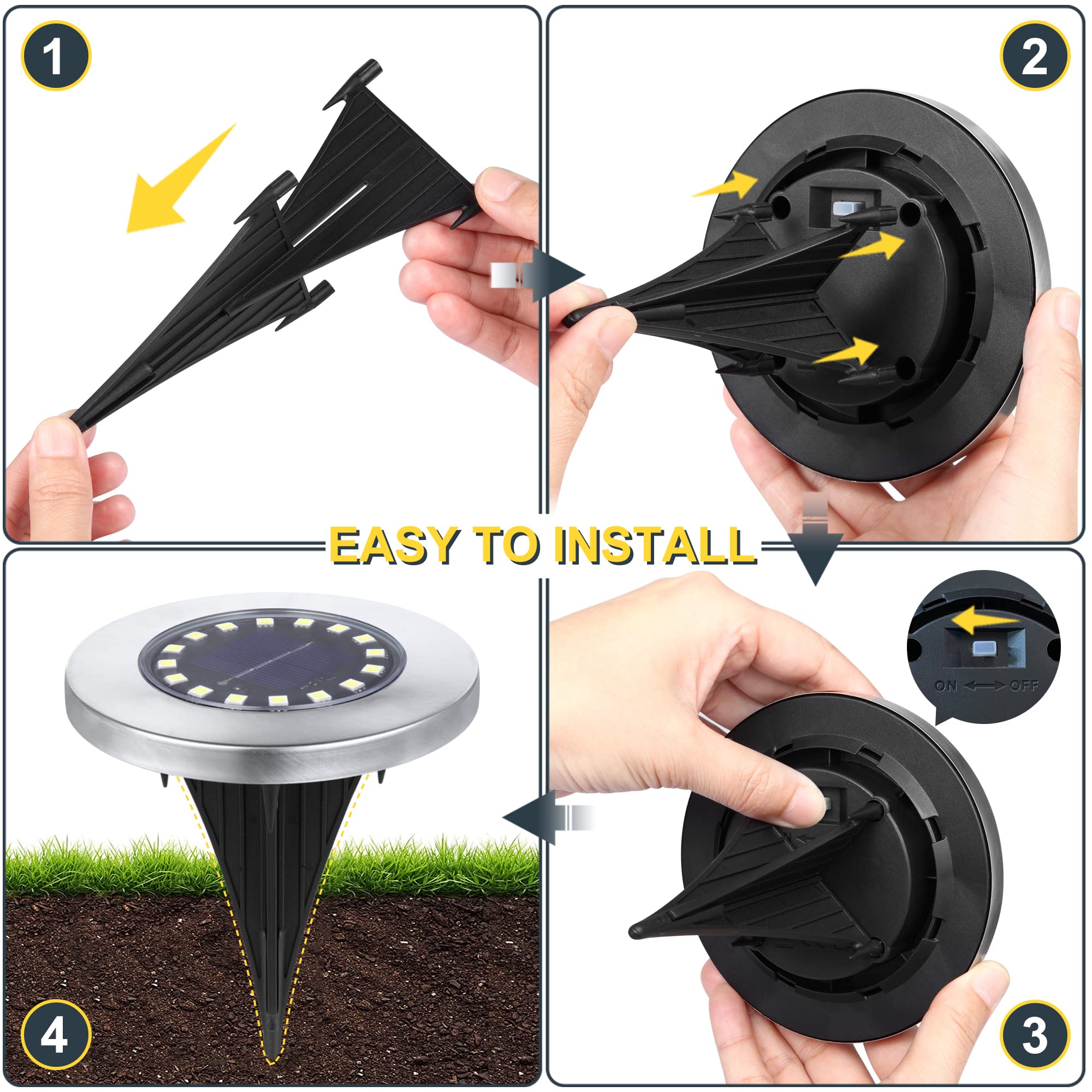 Solar Ground Lights-Waterproof Solar Lights Outdoor Garden- Solar Disk Lights-Upgraded 16LED Bright in-Ground Lights-Landscape Lights for Pathway, Yard, Lawn, Patio, Walkway (12 Pack White Light)