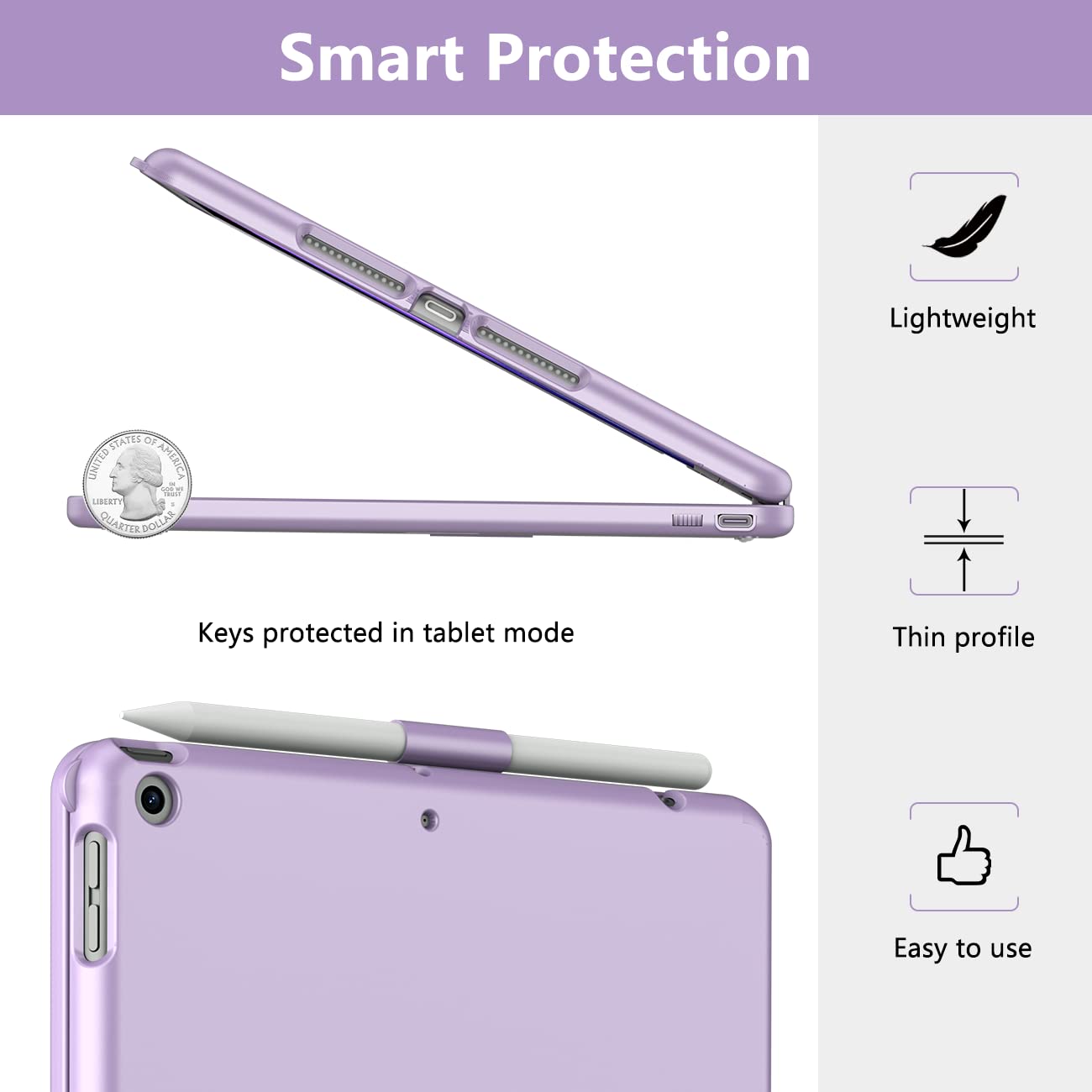 Touchpad Keyboard Case for iPad 10.2 9th/8th/7th Gen, Keyboard Case for iPad 9th Generation/8th/7th Gen-360° Rotatable Protective Cover for iPad Keyboard 9th/8th/7th Gen with Pencil Holder (Purple)