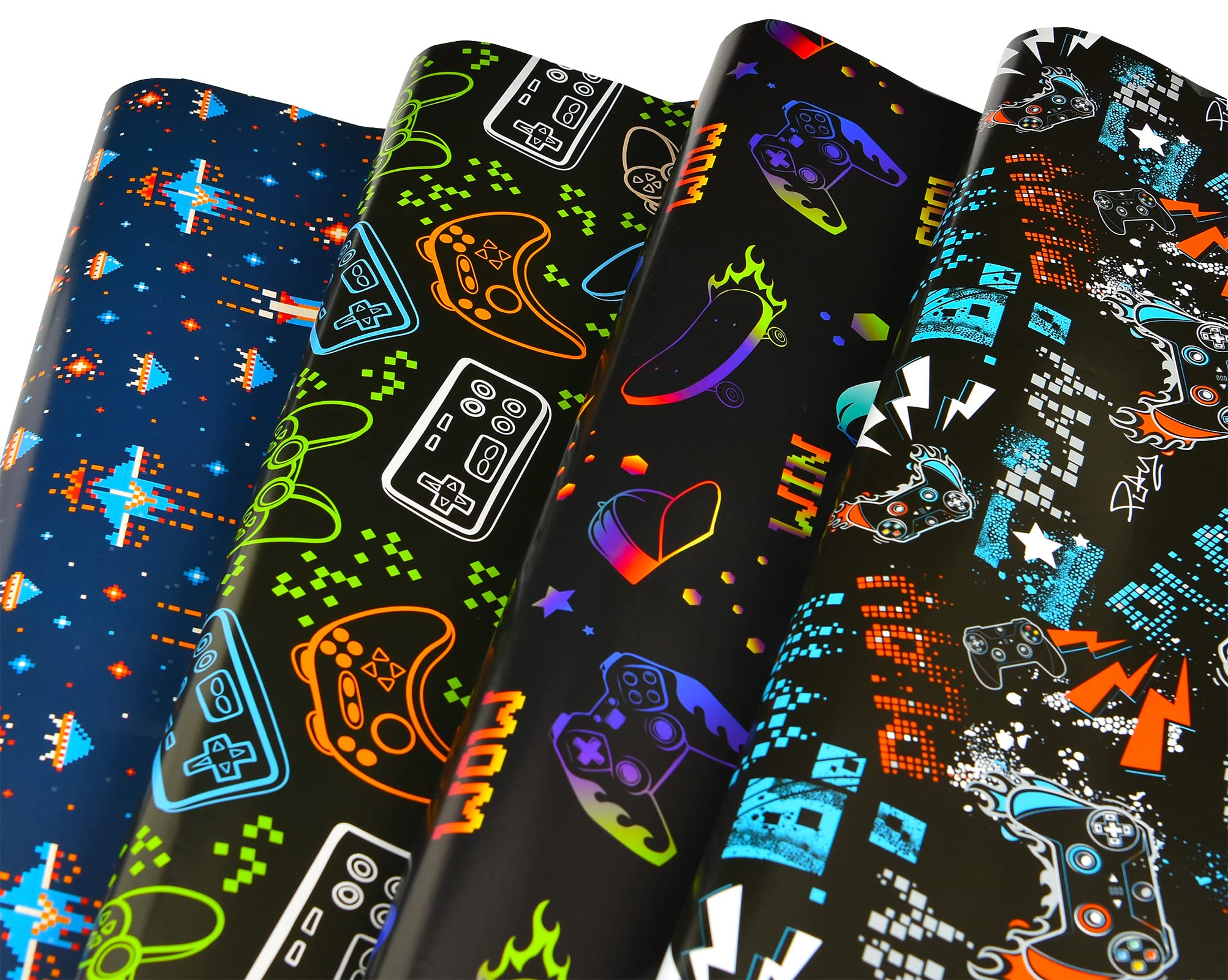Titiweet Gaming Wrapping Paper - Birthday Wrapping Paper for Boys, 12 Sheets Video Game Wrapping Paper for Pokemon/Minecraft/Mario/Fortnite Lover, 20 x 28 Inches Per Sheet