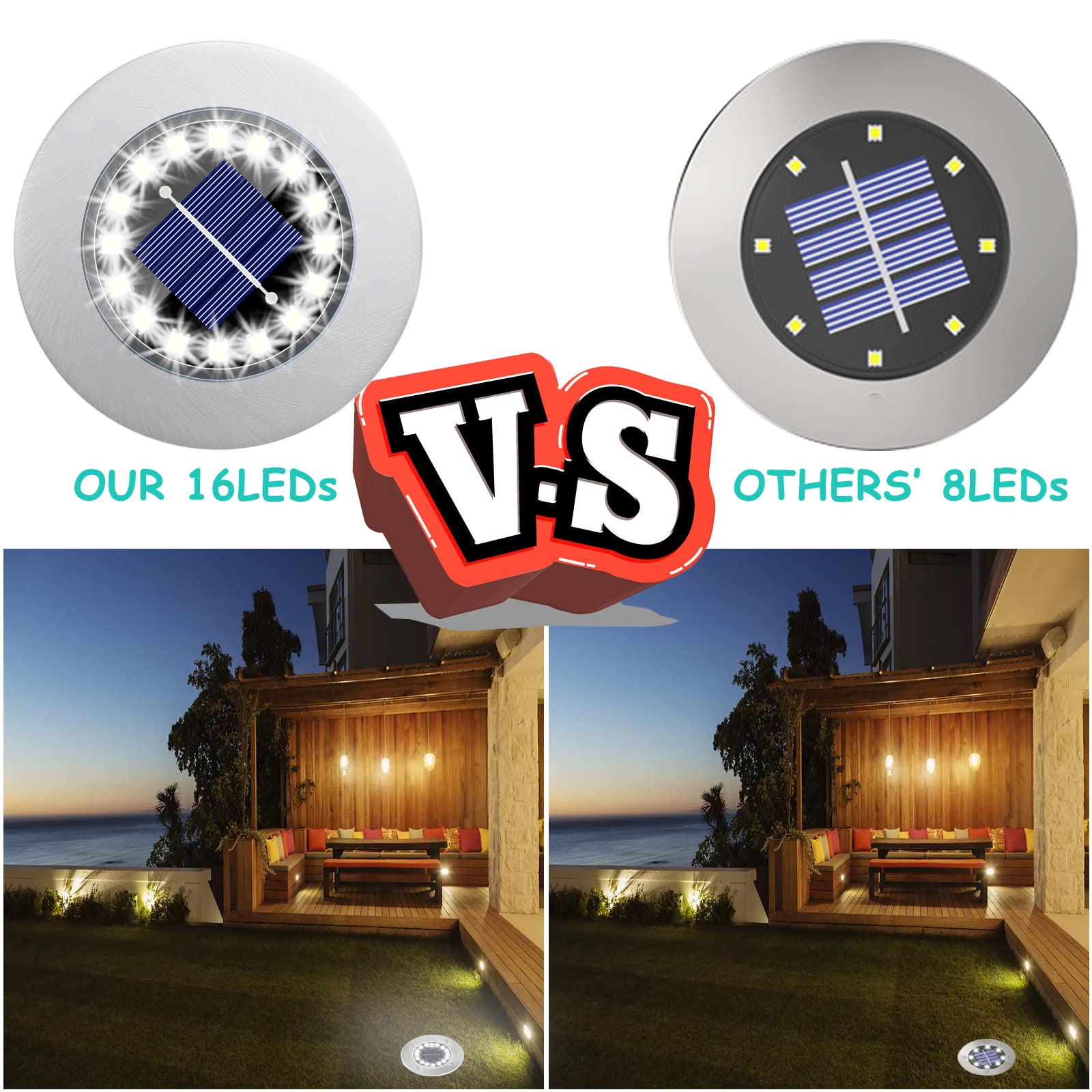 Solar Ground Lights-Waterproof Solar Lights Outdoor Garden- Solar Disk Lights-Upgraded 16LED Bright in-Ground Lights-Landscape Lights for Pathway, Yard, Lawn, Patio, Walkway (12 Pack White Light)