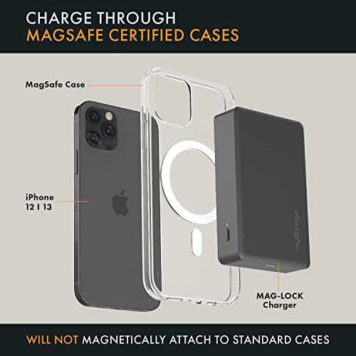 myCharge Portable Charger iPhone 14, 13, 12 & Mag Safe Cases - MagLock 9000mAh Wireless Magnetic Power Bank - Compatible with MagSafe Battery Pack, USB C Cable Input/Output - Graphite