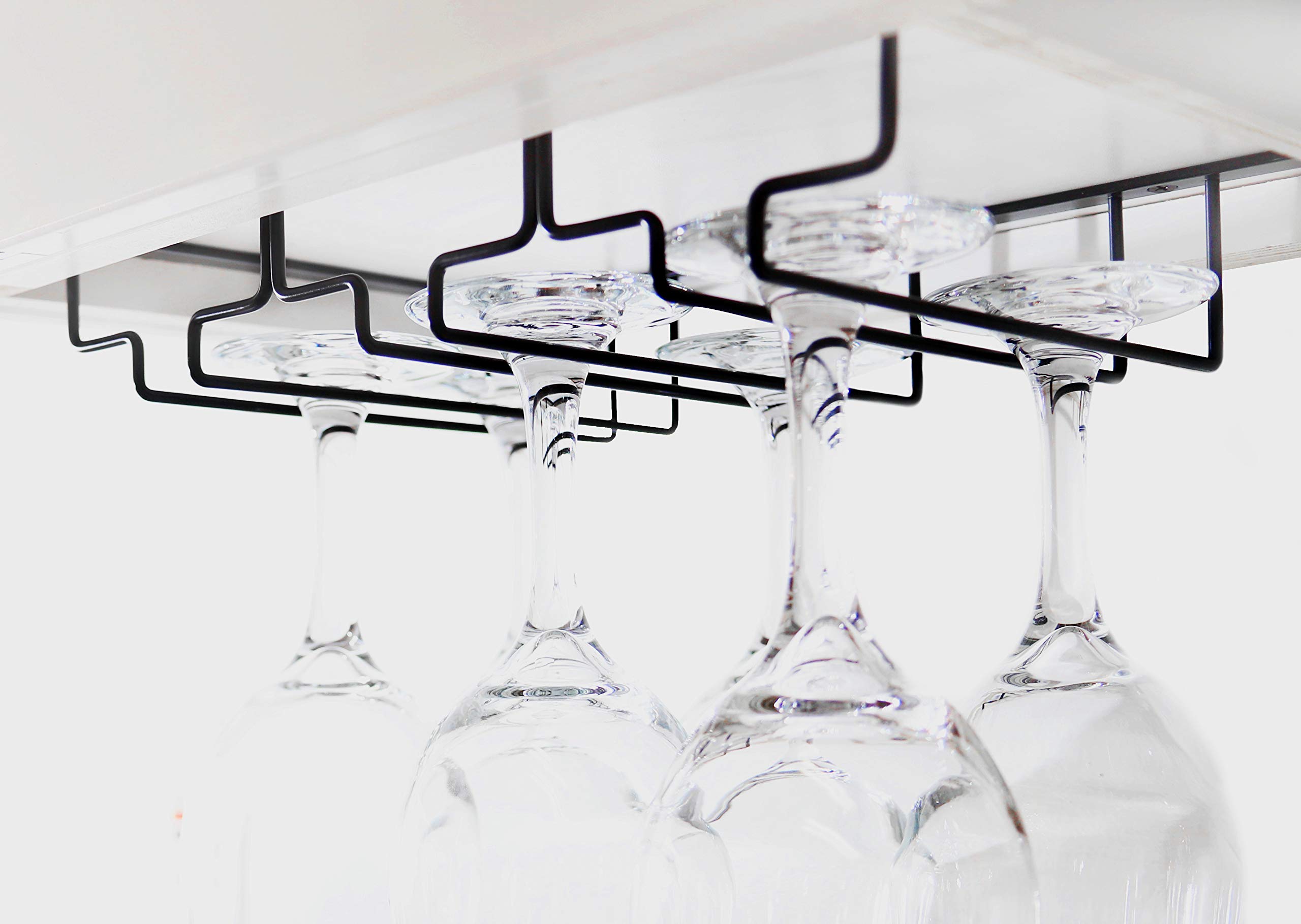 Wine Glass Rack - Under Cabinet Stemware Wine Glass Holder Durable Glasses Storage Hanger Metal Organizer for Bar Kitchen UPGRADED DESIGN Black (3 Rows)