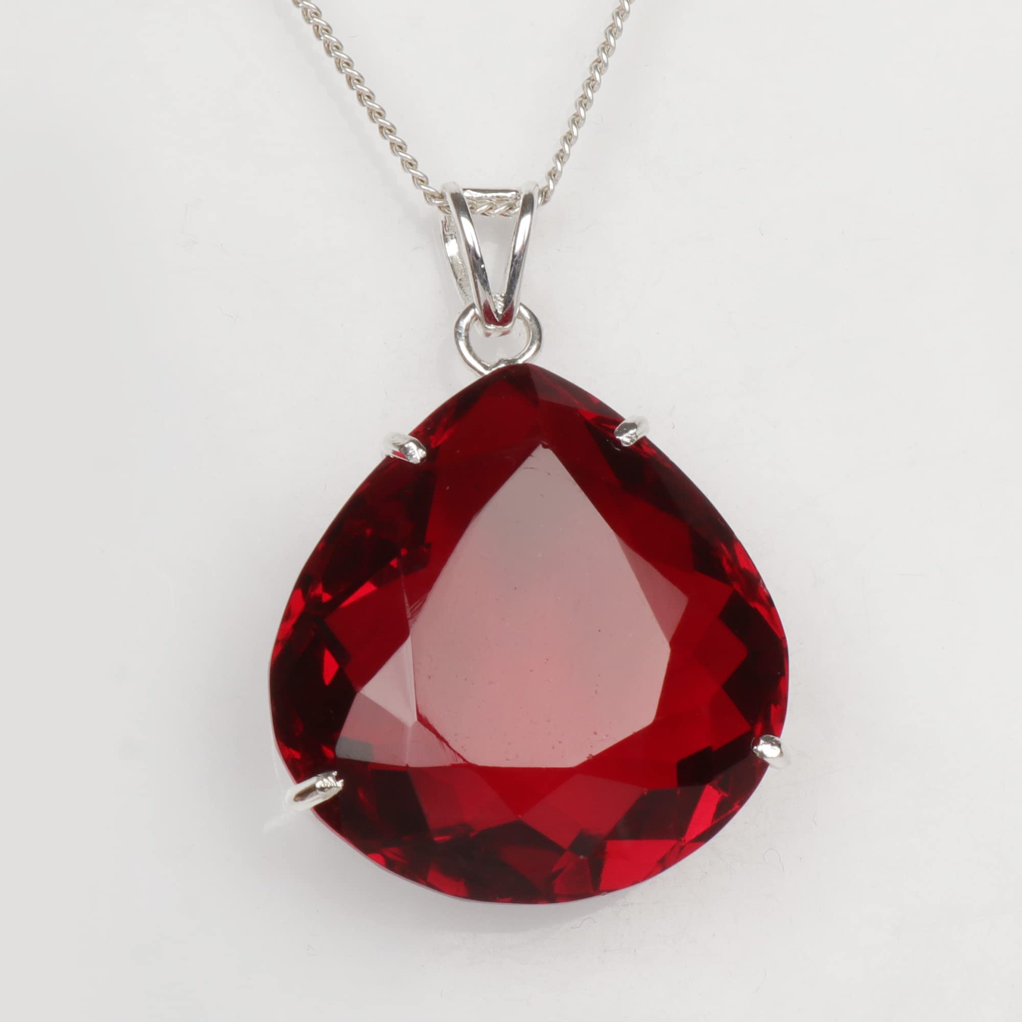 GEMHUB Red Topaz Gemstone 94.5 Carat Fine Pear Cut 925 Sterling Silver Pendant Without Chain For Gift Women/Girls