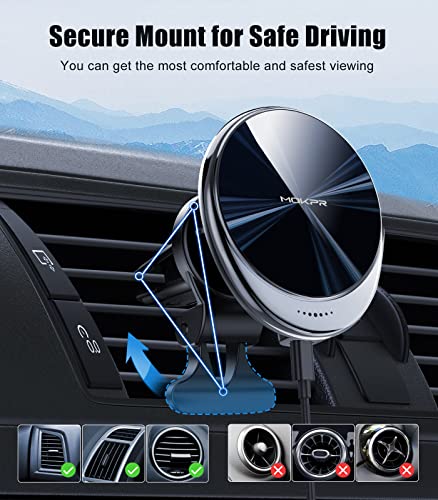 [2023 Upgraded] Magnetic Wireless Car Charger, MOKPR Air Vent Mag-Safe Car Charger Mount Compatible with iPhone 14/14 Plus/14 Pro/14 Pro Max and 13/12 Series, with 36W QC 3.0 Fast Car Charger