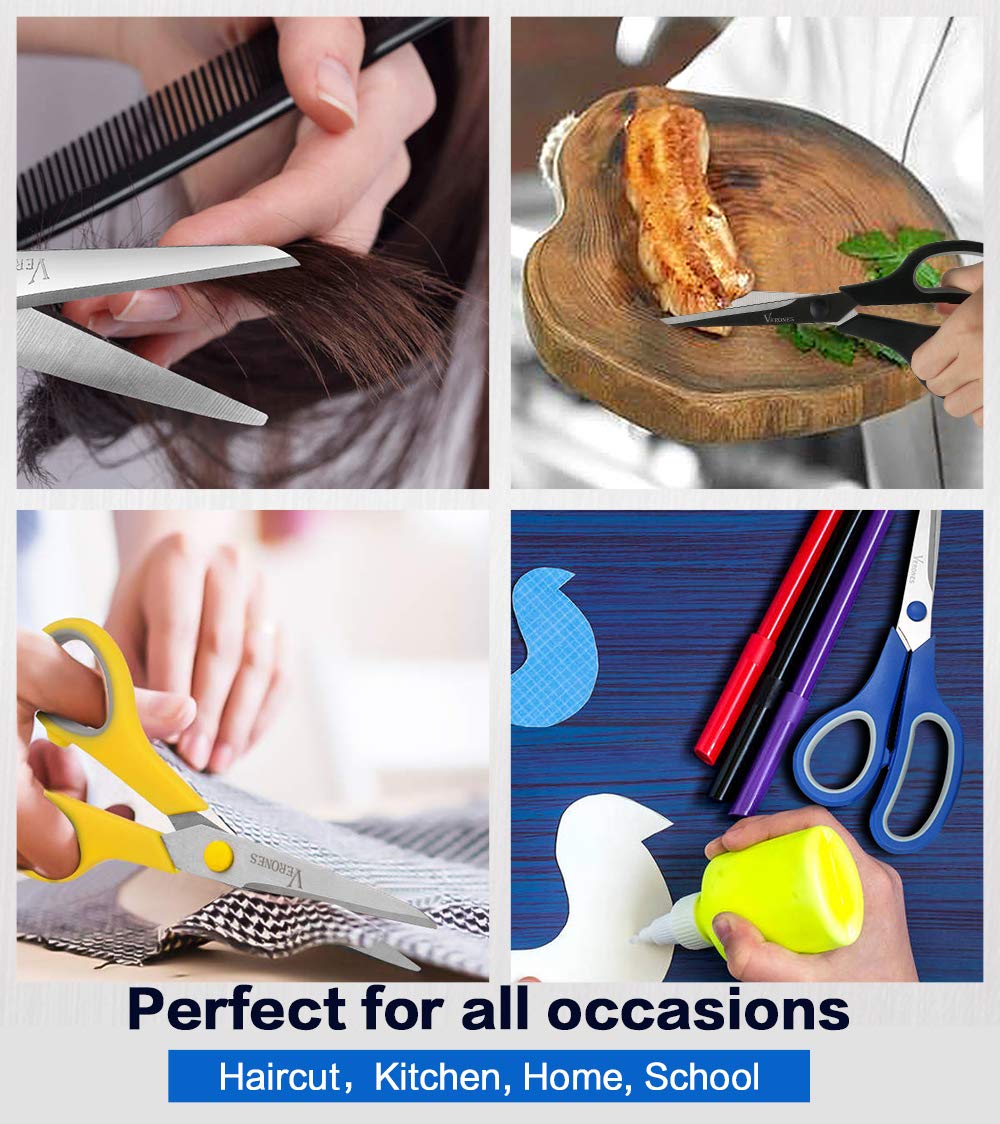 Scissors, VERONES 8 Inch Soft Comfort-Grip Handles & Stainless Steel Sharp Blades Perfect for Cutting Paper, Fabric Photos, & More, 15-Pack